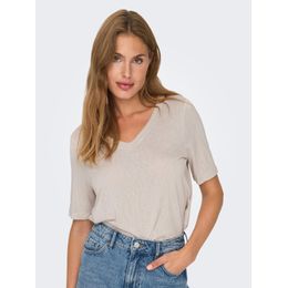 Kurzarmshirt Only "ONLELISE S/S V-NECK TOP JRS NOOS", Damen, Gr. L, gelb (moonbeam), Jersey, Obermaterial: 70% Viskose, 30% Polyester, unifarben, regular fit normal, V-Ausschnitt, Shirts