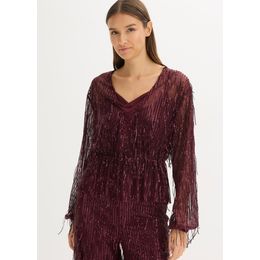 bonprix Pailletten-Bluse mit Fransen, rot, Gr.44, Pailletten-Bluse aus leicht elastischem Material mit Pailletten-Fransen und tiefem Ausschnitt vorne. Ungef&uuml;ttert.