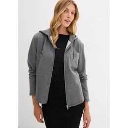 bonprix Kapuzen-Sweatjacke mit recyceltem Polyester, grau, mit Baumwolle