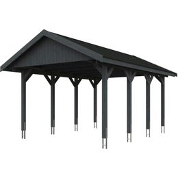 Skan Holz Einzelcarport SKANHOLZ, grau, Carports, "Wallgau", mit schwarzen Dachschindeln