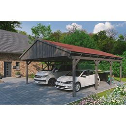 Skan Holz Doppelcarport SKANHOLZ, grau, Carports, "Fichtelberg", mit roten Schindeln
