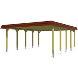 Skan Holz Doppelcarport SKANHOLZ, braun, Carports, "Spreewald", mit Aluminiumdach, rote Blende