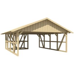 Skan Holz Doppelcarport SKANHOLZ, grau, Carports, "Schwarzwald", mit Abstellraum 1, mit Dachschalung