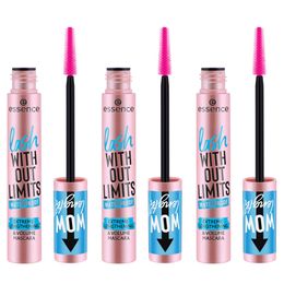 Essence Damen Mascara "lash WITHOUT LIMITS WATERPROOF EXTREME LENGTHENING & VOLUME MASCARA", schwarz, Augen-Kosmetika, 3-tlg., Wasserfest, hohe
