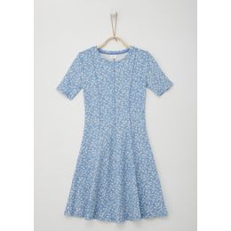 s.Oliver JUNIOR M&auml;dchen Sommerkleid, blau, Gr. 140, bedruckt, Obermaterial: 95% Baumwolle, 5% Elasthan, Kleider, mit All-Over Print