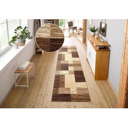 L&auml;ufer my home, B:90cm H:8mm L:250cm, braun, Kunstfaser, Flur, Teppiche, "Melvin", sch&ouml;n weich, Kurzflor Teppichl&auml;ufer, Br&uuml;cke, Karo-Muster