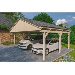 Skan Holz Doppelcarport SKANHOLZ, beige, Carports, "Fichtelberg", mit Dachlattung