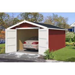 Einzelcarport Nordic Holz, rot, Carports, "MAURITIUS 34", breites Vollholz-Garagentor