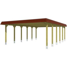 Skan Holz Doppelcarport SKANHOLZ, braun, Carports, "Spreewald", mit Aluminiumdach, rote Blende