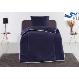 Steppbett + Kopfkissen my home, blau, Bezug: 100% Polyester, Bettwaren-Sets, "Microlux, Bettdecke 135x200 cm, 155x220 cm", Set mit Kissen 40x80 cm,
