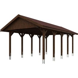 Skan Holz Einzelcarport SKANHOLZ, braun, Carports, "Wallgau", mit roten Dachschindeln