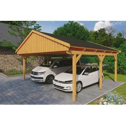 Skan Holz Doppelcarport SKANHOLZ, braun, Carports, "Fichtelberg", mit schwarzen Schindeln