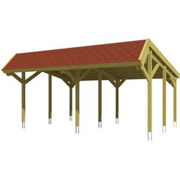 Skan Holz Doppelcarport SKANHOLZ, gr&uuml;n, Carports, "Harz", mit roten Schindeln