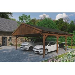 Skan Holz Doppelcarport SKANHOLZ, braun, Carports, "Fichtelberg", mit schwarzen Schindeln