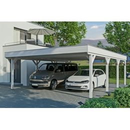 Skan Holz Doppelcarport SKANHOLZ, wei&szlig;, Carports, "Grunewald", mit Aluminiumdach