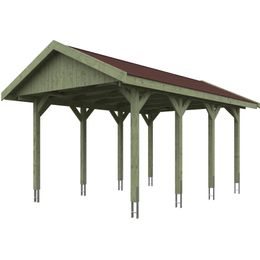 Skan Holz Einzelcarport SKANHOLZ, gr&uuml;n, Carports, "Wallgau", mit roten Dachschindeln