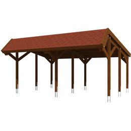 Skan Holz Doppelcarport SKANHOLZ, braun, Carports, "Harz", mit roten Schindeln