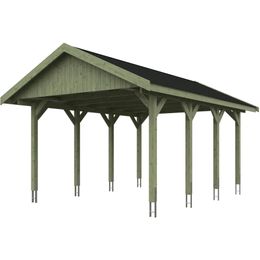 Skan Holz Einzelcarport SKANHOLZ, gr&uuml;n, Carports, "Wallgau", mit schwarzen Dachschindeln