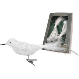 Weihnachtsbaumklammer "Amsel, Eislack, unversilbert", B:6cm H:6cm T:17cm, silber, KREBS GLAS LAUSCHA, Weihnachtsbaumschmuck, Weihnachtsbaumklammern