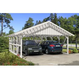Skan Holz Doppelcarport SKANHOLZ, wei&szlig;, Carports, "Schwarzwald", mit Dachlattung