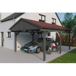 Skan Holz Einzelcarport SKANHOLZ, grau, Carports, "Fichtelberg", mit roten Schindeln