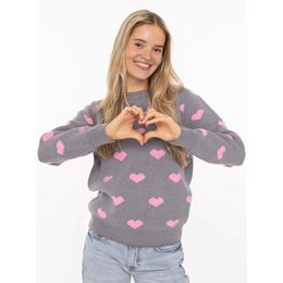 Zwillingsherz Damen Strickpullover ""Herz""grau, Gr. L, Strick, Obermaterial: 100% Polyacryl, Pullover, mit Herzmotiv, Rundhalsausschnitt