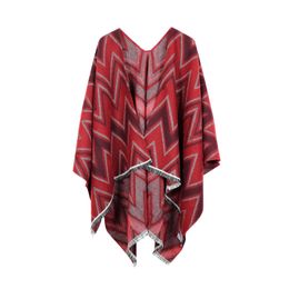 Damen XXL-Schal "Marcia", rot, Basic, Collezione Alessandro, gemustert, Polyacryl, Modetücher, Poncho im Zick-Zack Design