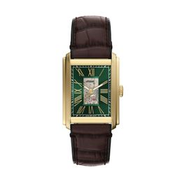 Fossil Damen Automatikuhr "CARRAWAY"braun, grün, Armbanduhren, Armbanduhr, Herrenuhr, Mechanische Uhr, Lederarmband, analog