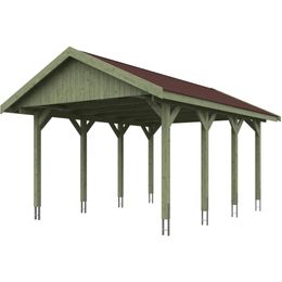 Skan Holz Einzelcarport SKANHOLZ, gr&uuml;n, Carports, "Wallgau", mit roten Dachschindeln