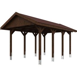 Skan Holz Einzelcarport SKANHOLZ, braun, Carports, "Wallgau", mit roten Dachschindeln