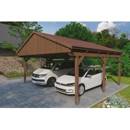 Skan Holz Doppelcarport SKANHOLZ, braun, Carports, "Fichtelberg", mit roten Schindeln