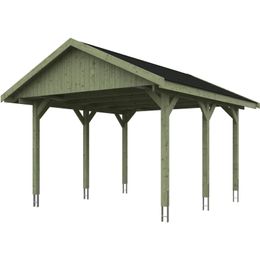 Skan Holz Einzelcarport SKANHOLZ, gr&uuml;n, Carports, "Wallgau", mit schwarzen Dachschindeln