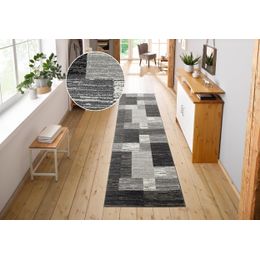 L&auml;ufer my home, B:90cm H:8mm L:250cm, schwarz, Kunstfaser, Flur, Teppiche, "Melvin", sch&ouml;n weich, Kurzflor Teppichl&auml;ufer, Br&uuml;cke, Karo-Muster