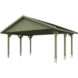 Skan Holz Doppelcarport SKANHOLZ, gr&uuml;n, Carports, "Wallgau", mit schwarzen Dachschindeln
