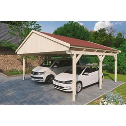 Skan Holz Doppelcarport SKANHOLZ, beige, Carports, "Fichtelberg", mit roten Schindeln