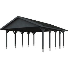 Skan Holz Doppelcarport SKANHOLZ, grau, Carports, "Wallgau", mit schwarzen Dachschindeln