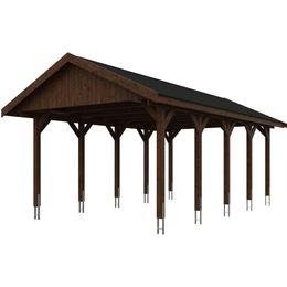 Skan Holz Einzelcarport SKANHOLZ, braun, Carports, "Wallgau", mit schwarzen Dachschindeln