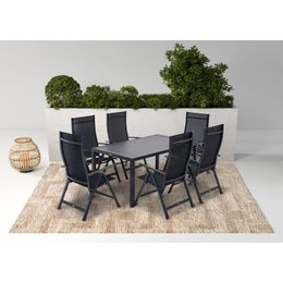 Garten-Essgruppe Konifera, grau, Sitzmöbel-Sets, "Messina", klappbar, 7-fach verstellbare Rückenlehne, Tischplatte aus Alulatten