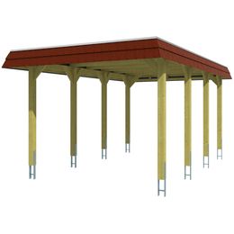 Skan Holz Einzelcarport SKANHOLZ, braun, Carports, "Spreewald", mit Aluminiumdach, rote Blende