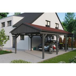 Skan Holz Einzelcarport SKANHOLZ, grau, Carports, "Fichtelberg", mit roten Schindeln