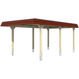 Skan Holz Einzelcarport SKANHOLZ, beige, Carports, "Wendland", mit Aluminiumdach, rote Blende