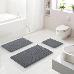 Badematte Grund, H:20mmanthrazit, Polyester, Badematten, "Caffi", Zeitlos sch&ouml;nes Wellenmuster, mit Hoch-Tief, 5 Jahre Garantie