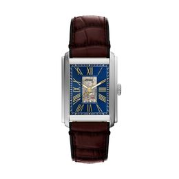 Fossil Damen Automatikuhr "CARRAWAY"braun, blau, Armbanduhren, Armbanduhr, Herrenuhr, Mechanische Uhr, Lederarmband, analog