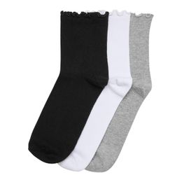 Urban Classics Damen Basicsocken "Urban Classics Ruffle Socks 3-Pack", Gr. 39schwarz, wei&szlig;, erdgrau, 63% Baumwolle, 18% Polyester, 16% Polyimid, 3%