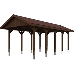 Skan Holz Einzelcarport SKANHOLZ, braun, Carports, "Wallgau", mit roten Dachschindeln