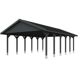 Skan Holz Doppelcarport SKANHOLZ, grau, Carports, "Wallgau", mit schwarzen Dachschindeln