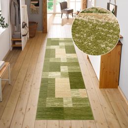 L&auml;ufer my home, B:90cm H:8mm L:250cm, gr&uuml;n, Kunstfaser, Flur, Teppiche, "Melvin", sch&ouml;n weich, Kurzflor Teppichl&auml;ufer, Br&uuml;cke, Karo-Muster