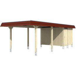 Skan Holz Einzelcarport SKANHOLZ, wei&szlig;, Carports, "Wendland", mit Abstellraum mit EPDM-Dach, rote Blende