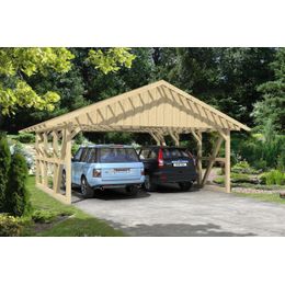Skan Holz Doppelcarport SKANHOLZ, beige, Carports, "Schwarzwald", 684x600cm, mit Dachlattung