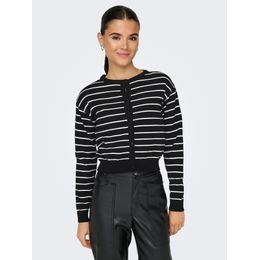 Only Damen Strickjacke "ONLBARIA LS O-NECK CARDIGAN CC KNT", schwarz-wei&szlig;, Gr. L, gestreift, Strick, Obermaterial: 51% Viskose, 26% Polyester, 23%